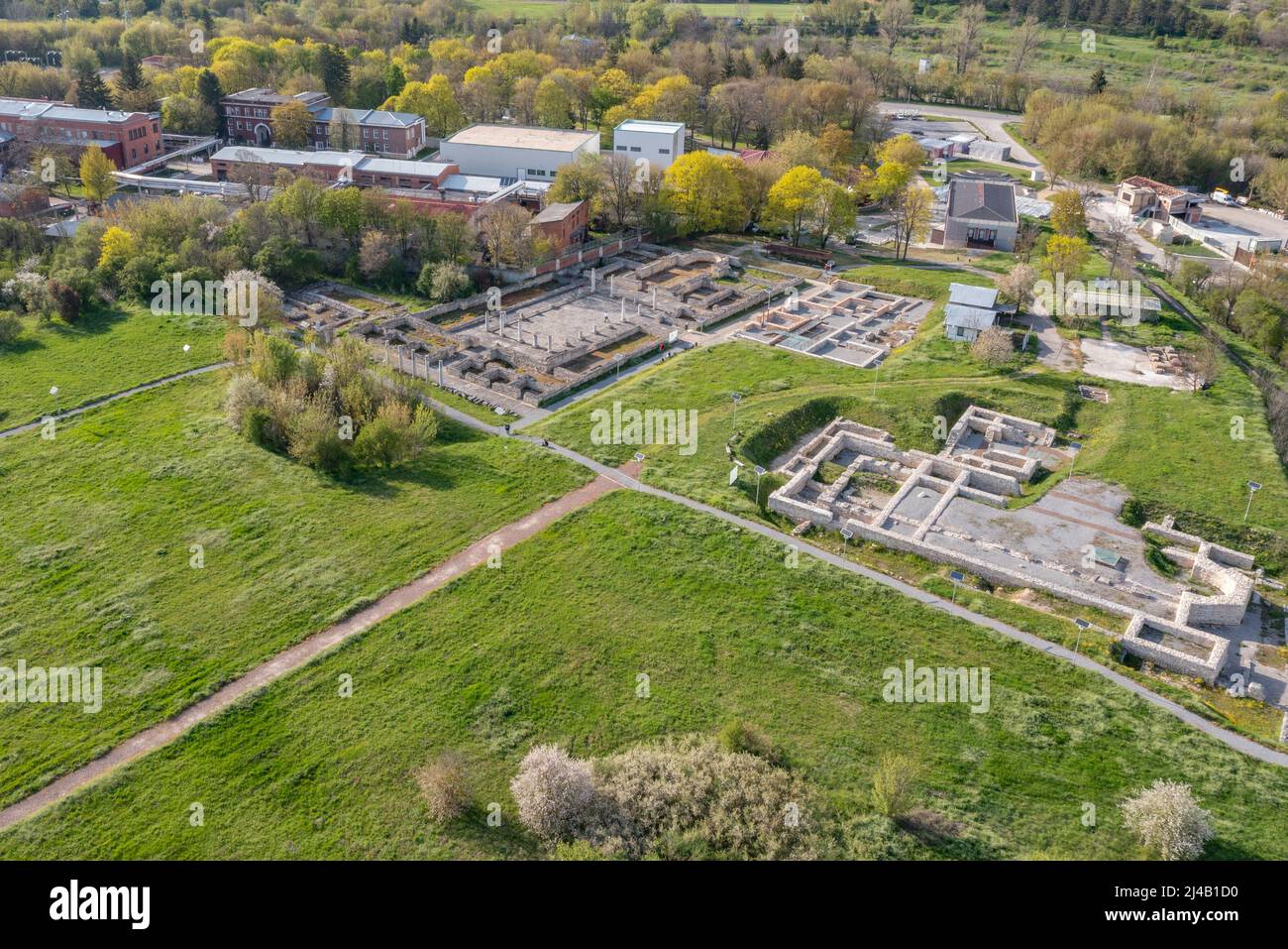 Aerial view of ruins of ancient roman town Abritus near Razgrad ...