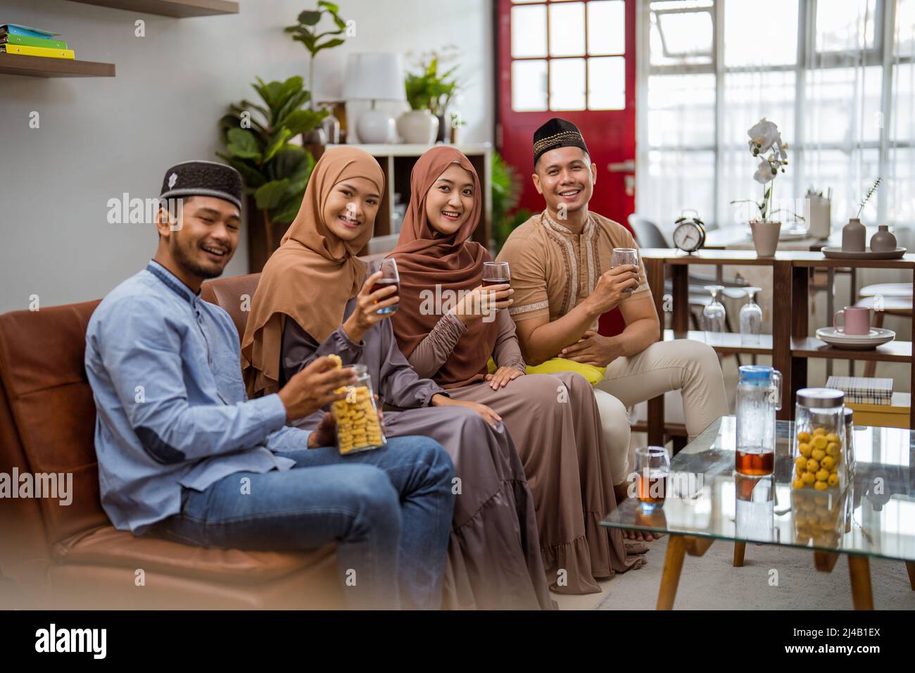 visiting friend and family during eid mubarak islamic day Stock Photo ...