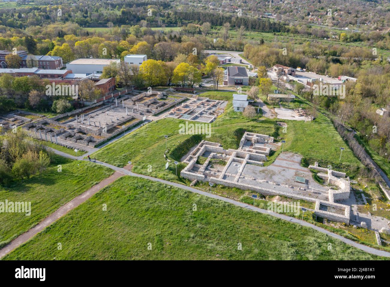 Aerial view of ruins of ancient roman town Abritus near Razgrad ...
