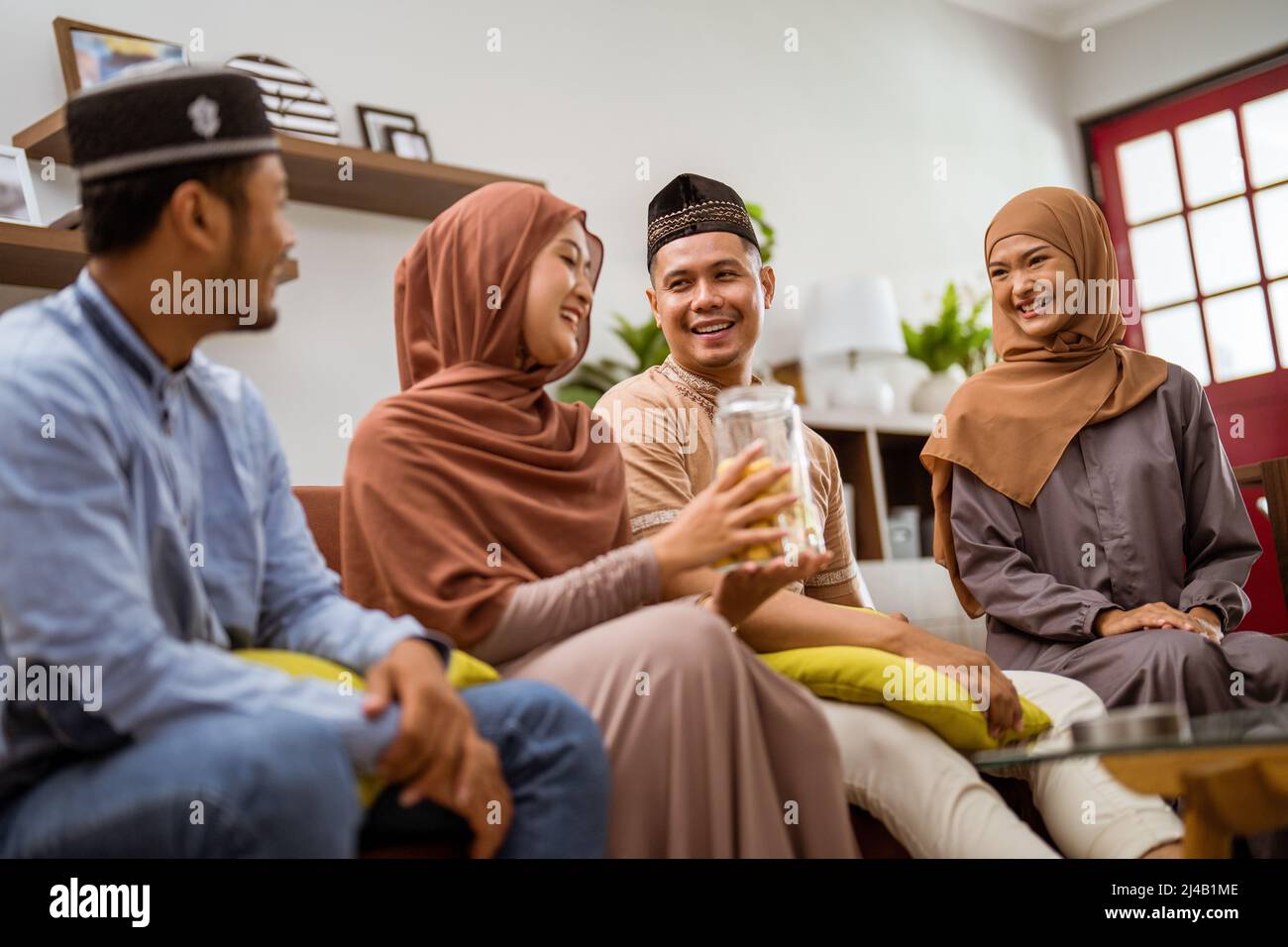 visiting friend and family during eid mubarak islamic day Stock Photo ...