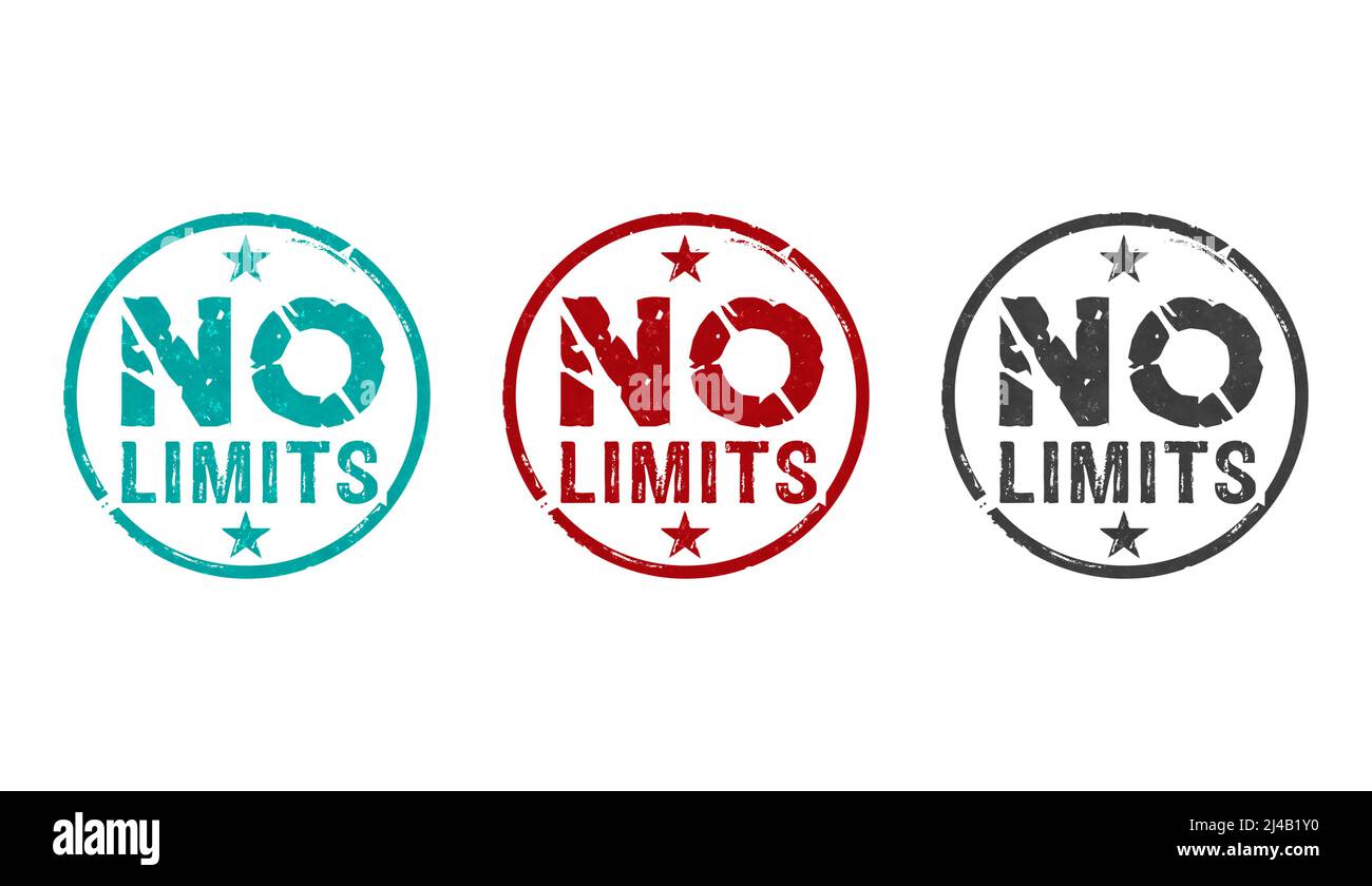 No limits stamp icons in few color versions. Freedom and overcoming ...