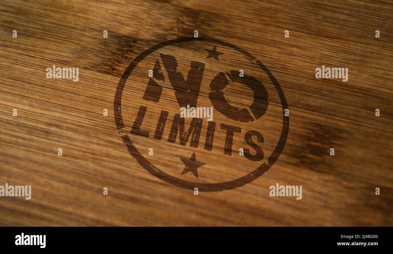 No limits stamp printed on wooden box. Freedom and overcoming ...