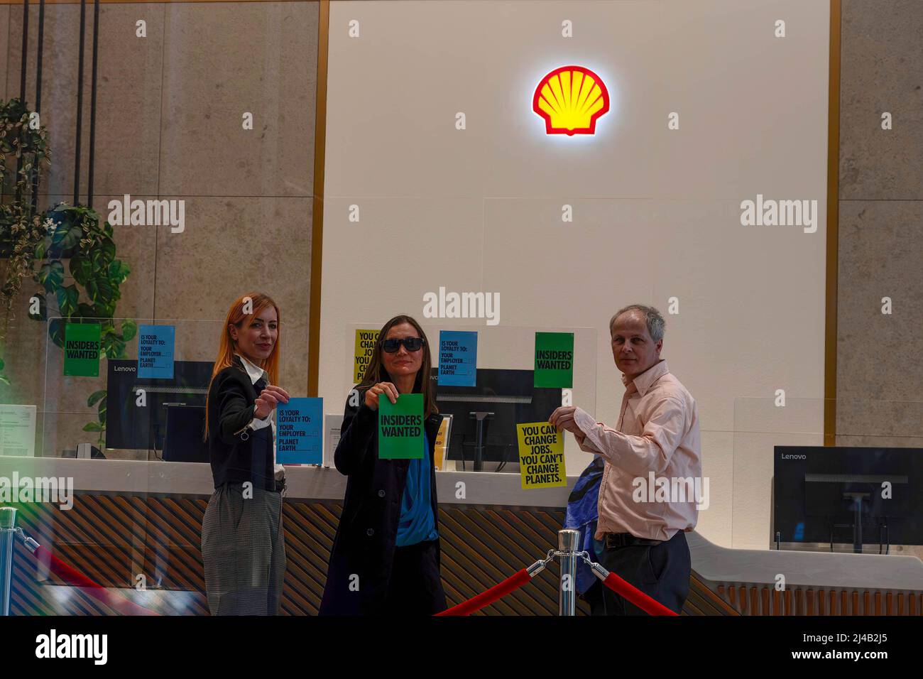 London, UK. 13th Apr, 2022. A group of protesters gets into Shell ...