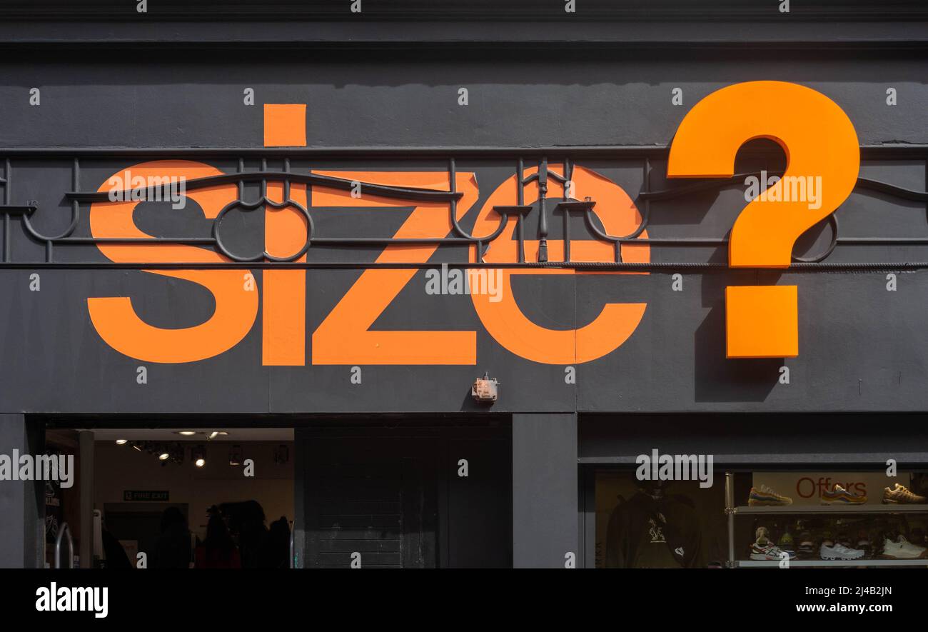 Size? -- a shoe store on Bold Street in Liverpool Stock Photo - Alamy