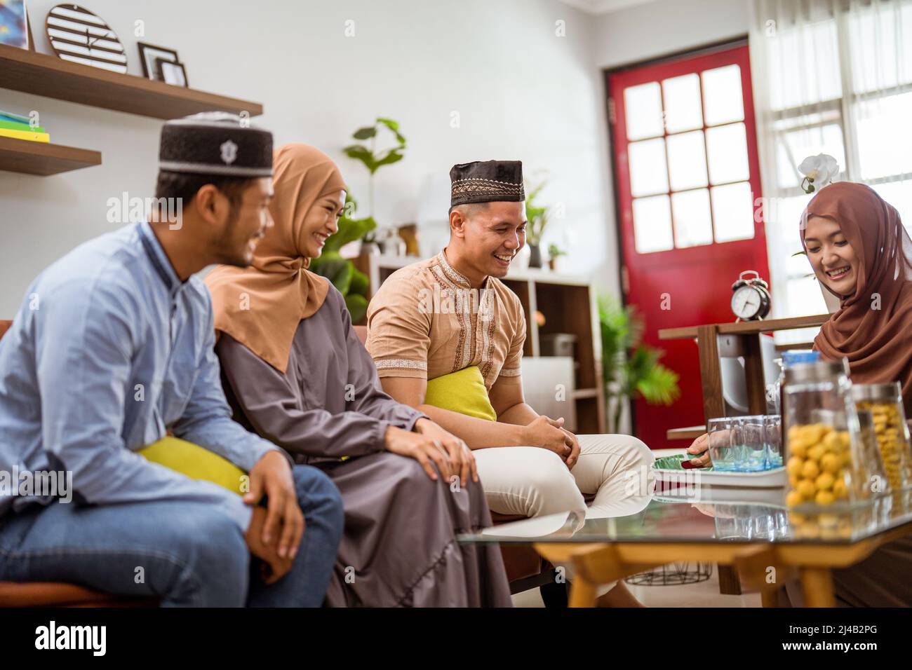 visiting friend and family during eid mubarak islamic day Stock Photo ...