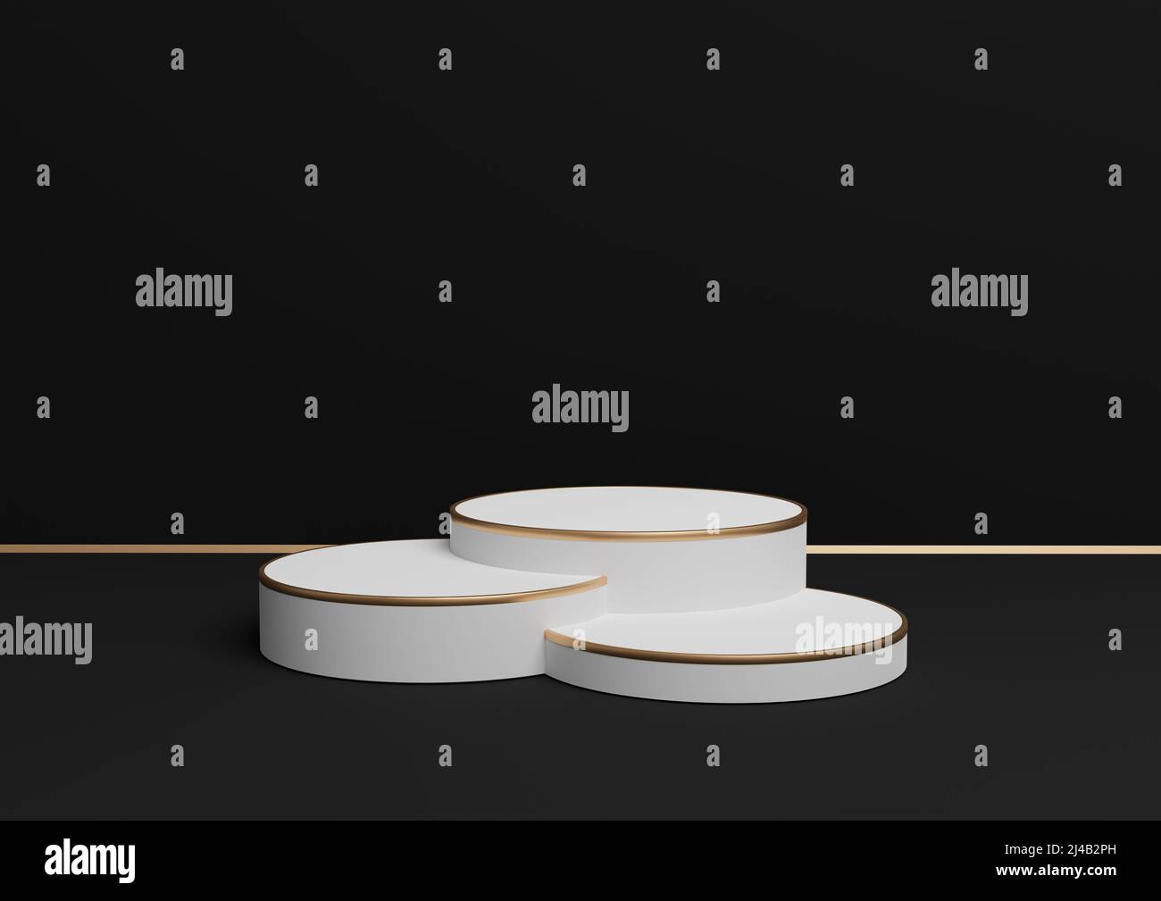 Black, dark gray, black and white 3D rendering simple product display with three podiums or ...