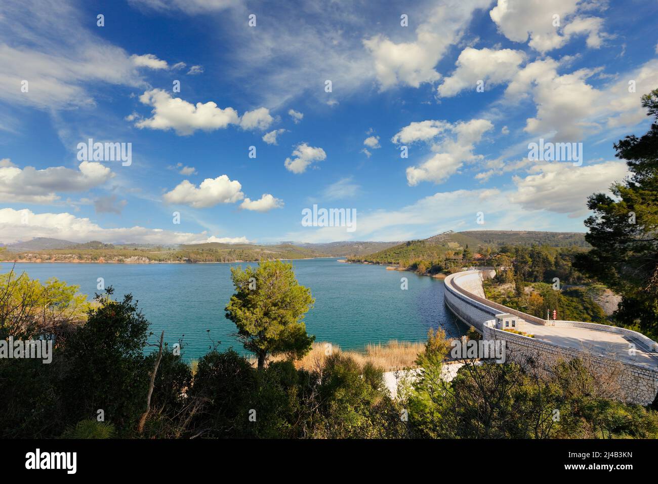 The Marathon Lake with the dam in Attica near Athens, Greece Stock ...