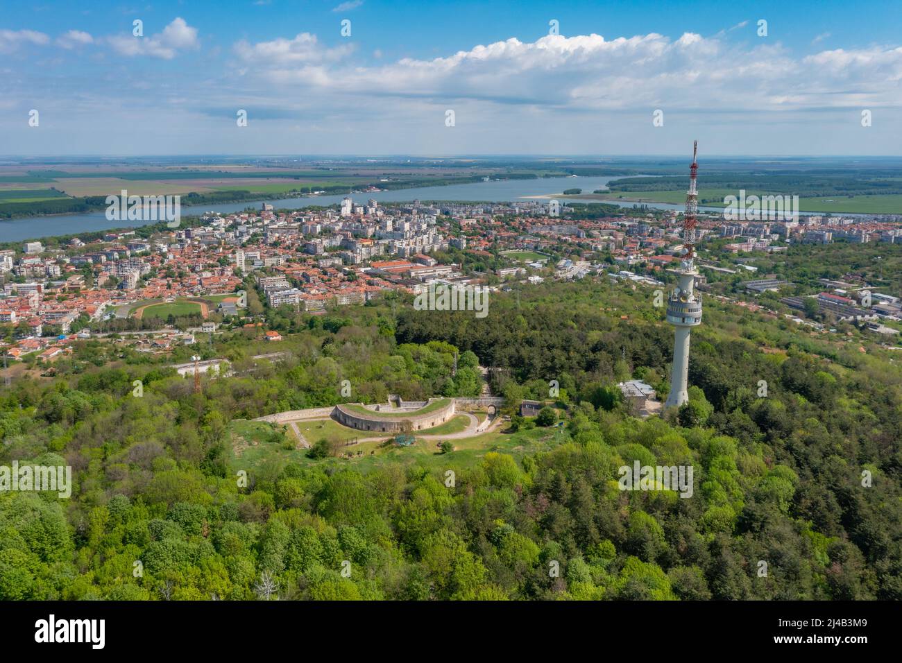 Aerial view of Silistra with TV tower, Danube river and Medjidi Tabia ...