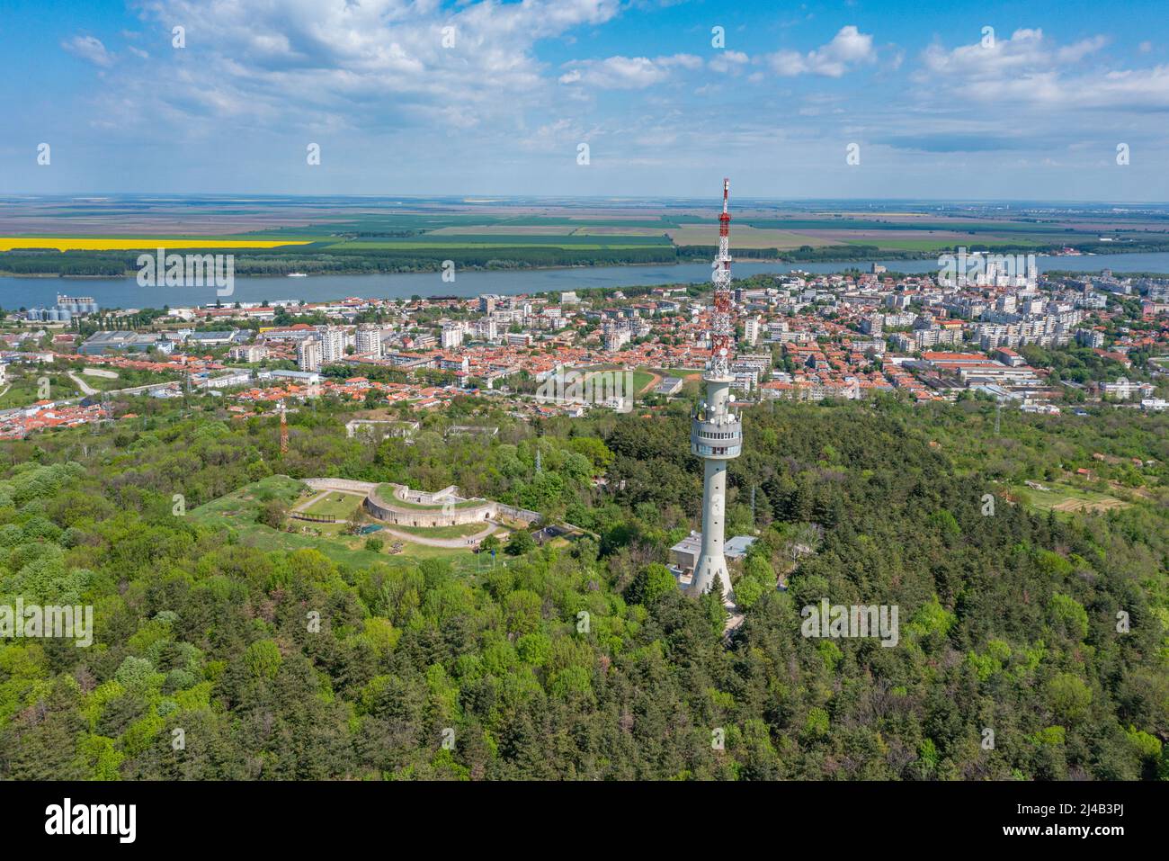 Aerial view of Silistra with TV tower, Danube river and Medjidi Tabia ...
