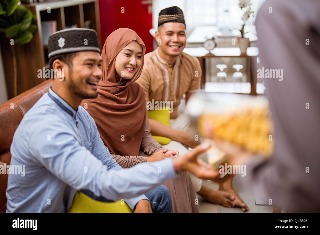 visiting friend and family during eid mubarak islamic day Stock Photo ...