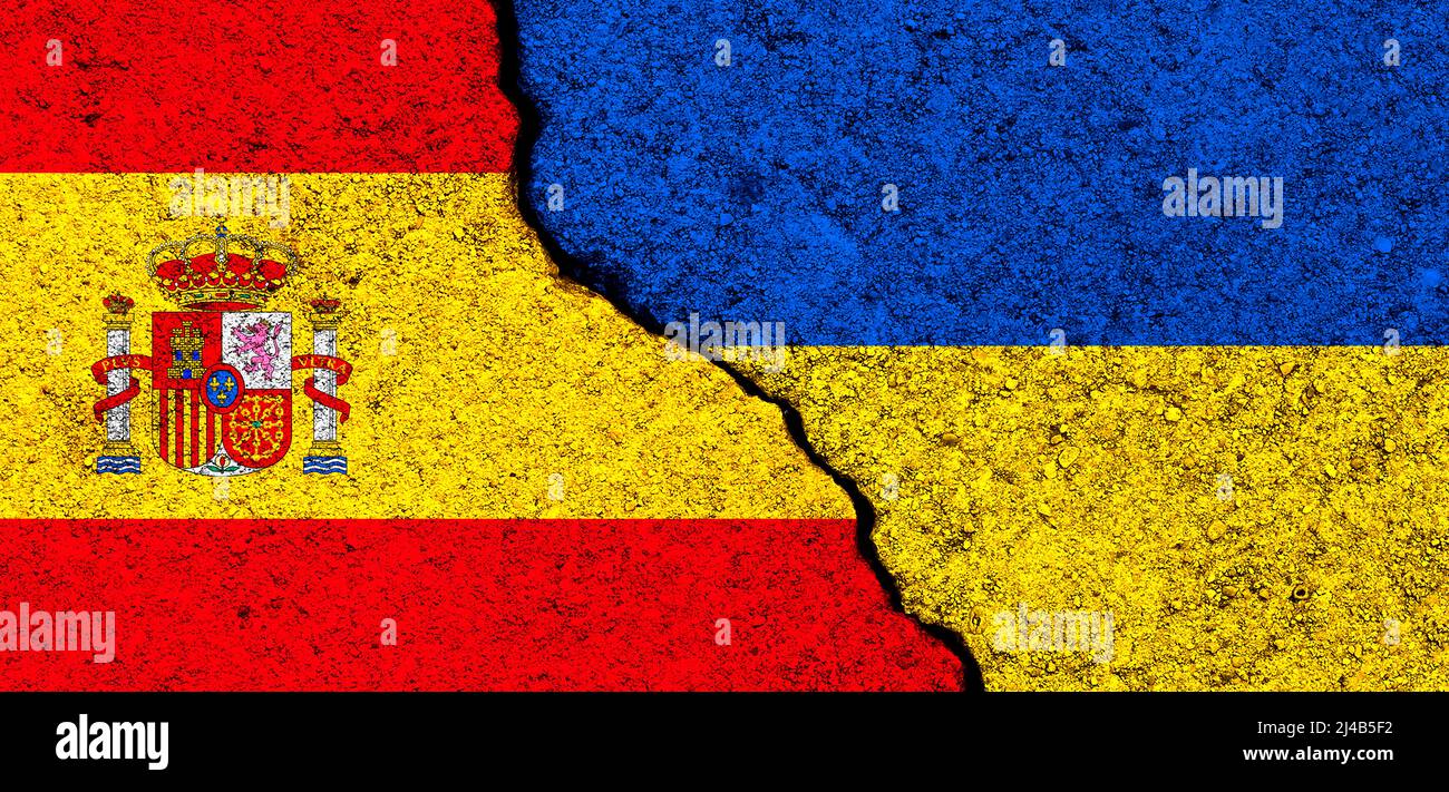 Ukraine and Spain flags. Support and help, weapons and military ...