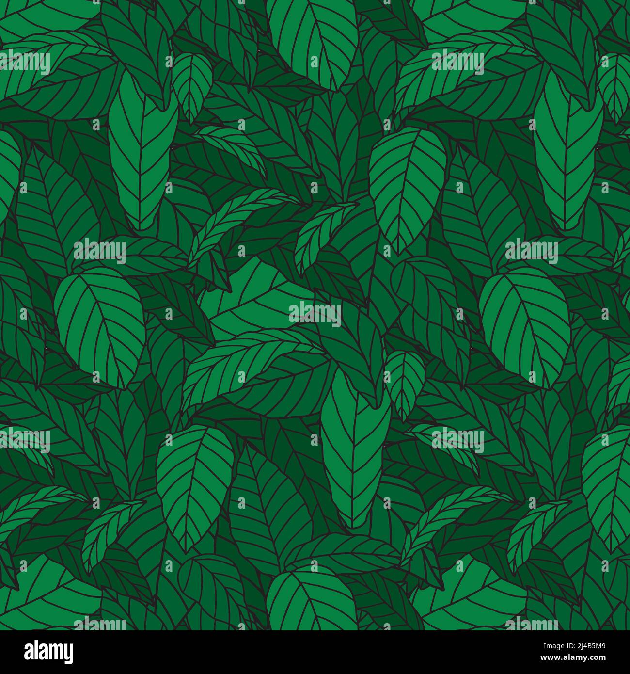 Hand drawn vector illustration of pattern of green leaf. Wallpaper ...