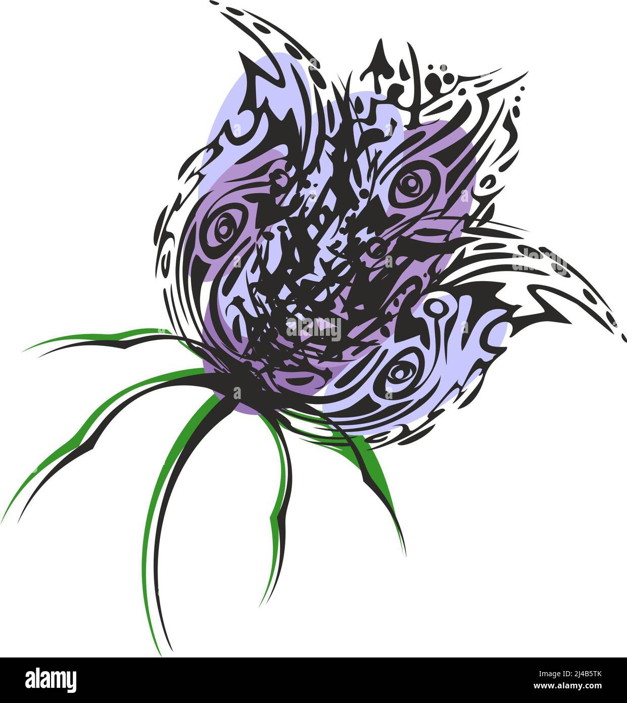 Ornamental bluebell on white for textiles or prints on T-shirts. Tribal ...