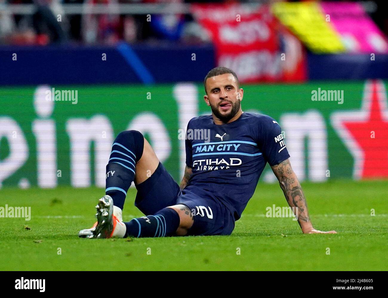 Manchester City's Kyle Walker goes down injured during the UEFA ...