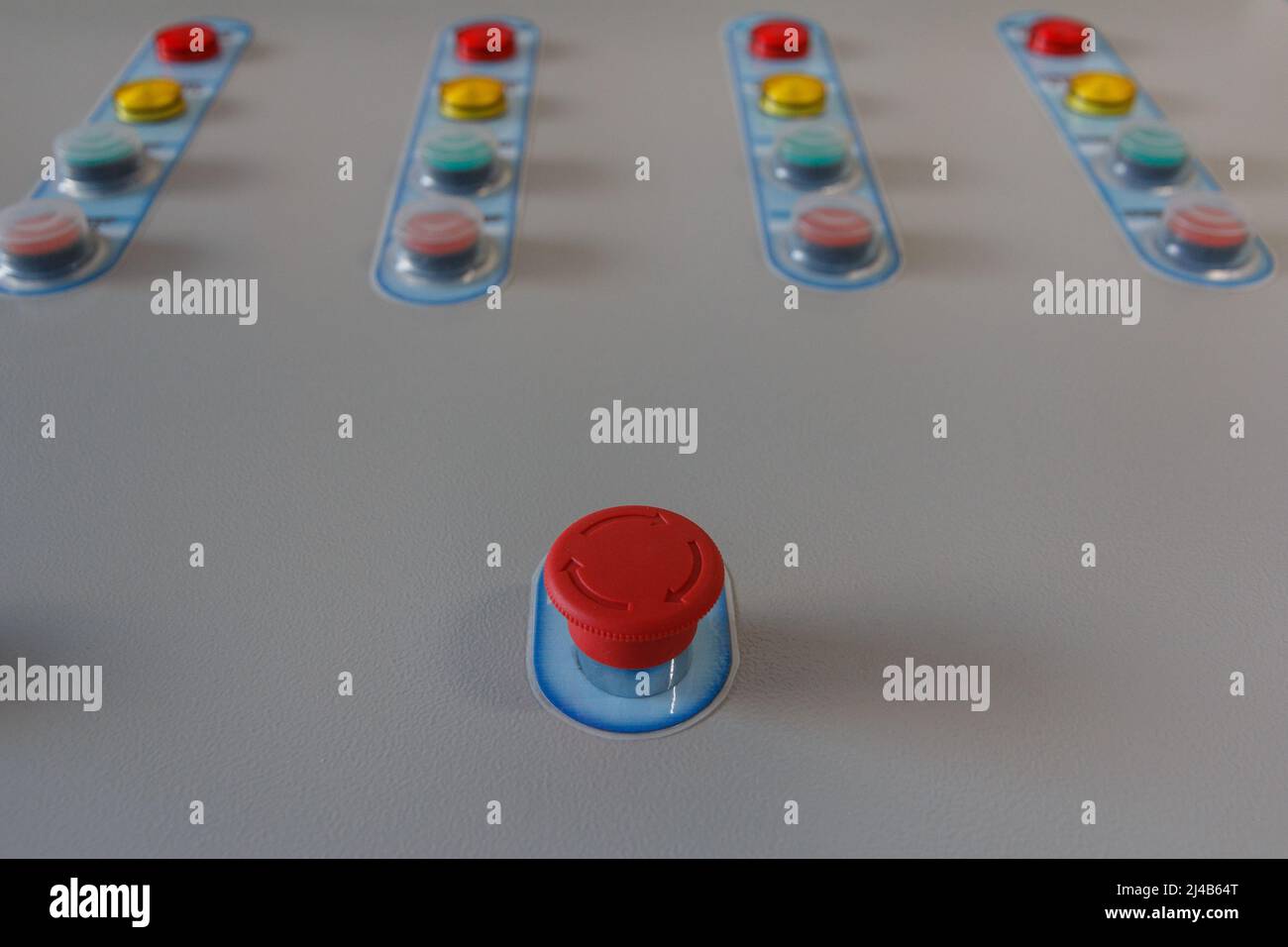 Red button on the remote control. Red button. Control panel with ...