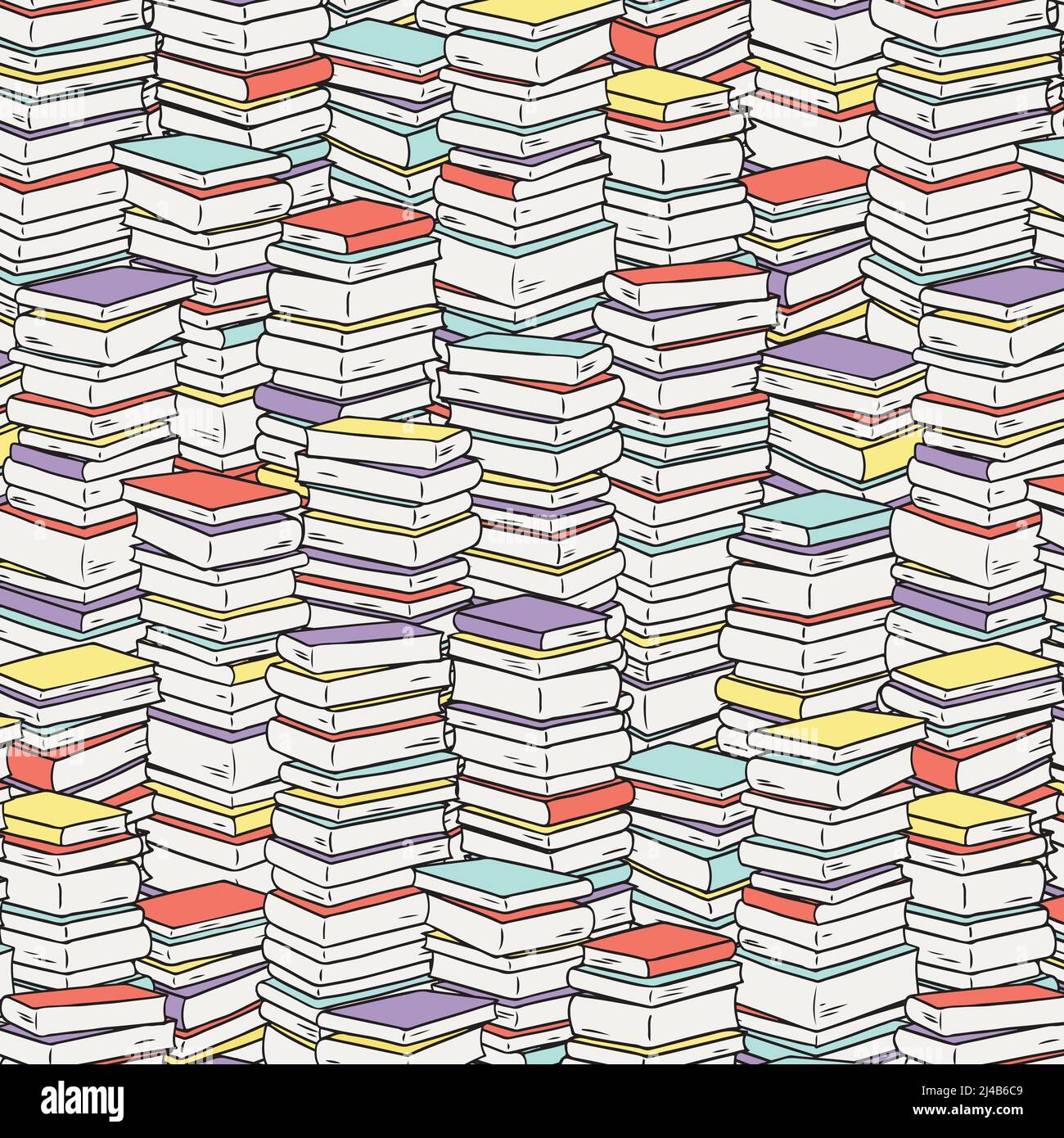 Pile books pattern for textile, fabric, wrapping paper. Hand drawn ...