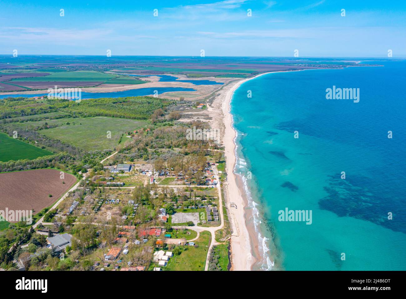 Aerial view of Shablenska tuzla beach and Shabla lake, Bulgaria Stock ...