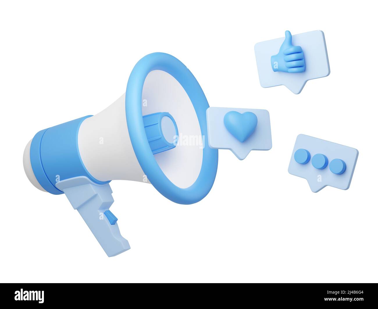 Loudspeaker with social media icons on speech bubbles 3d render Stock ...