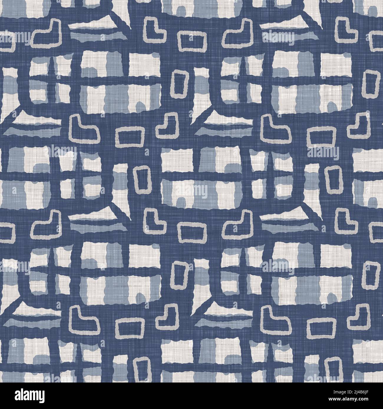 French blue geometric linen seamless pattern. Tonal farmhouse cottage ...
