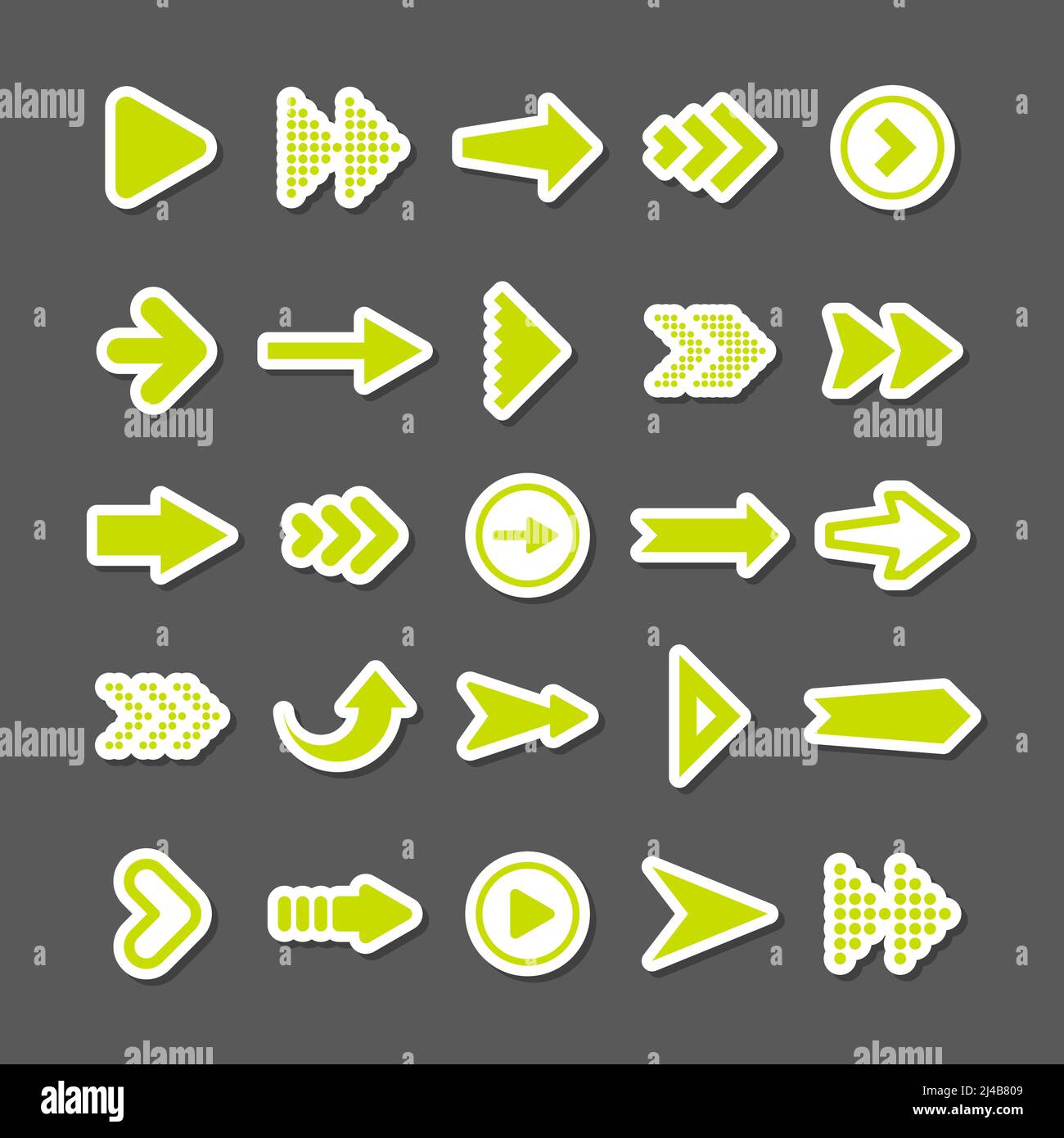 Colorful arrow stickers set. Green cursor icons, pointers collection ...