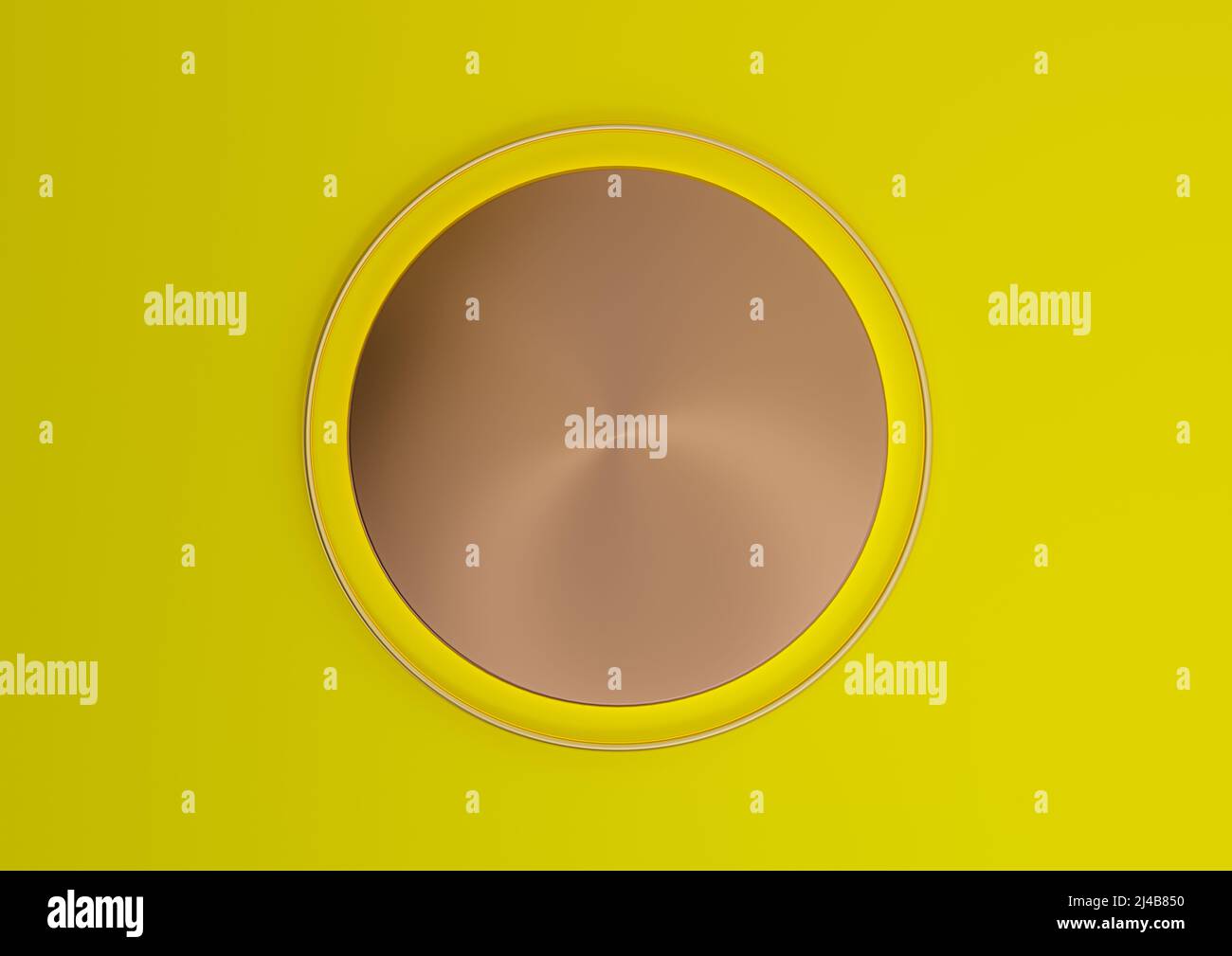 Bright, neon yellow 3D rendering empty product display scene with ...