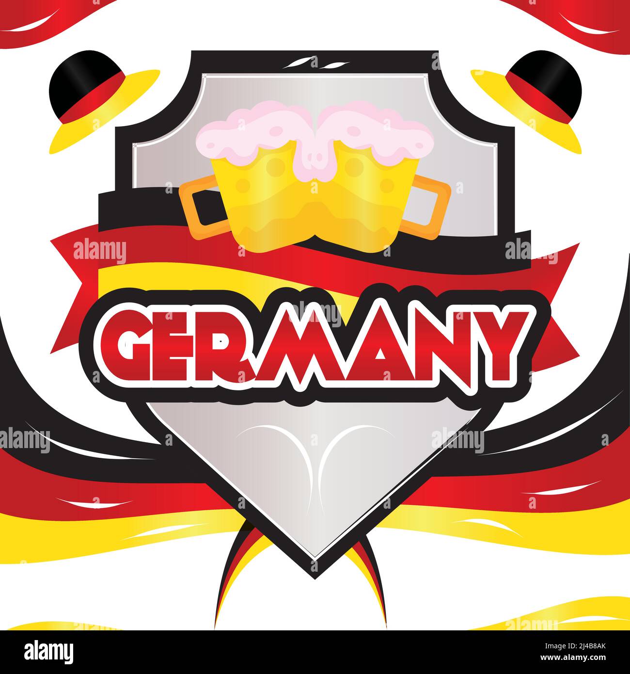 Colored shield with text and pair of beers with foam Germany concept ...