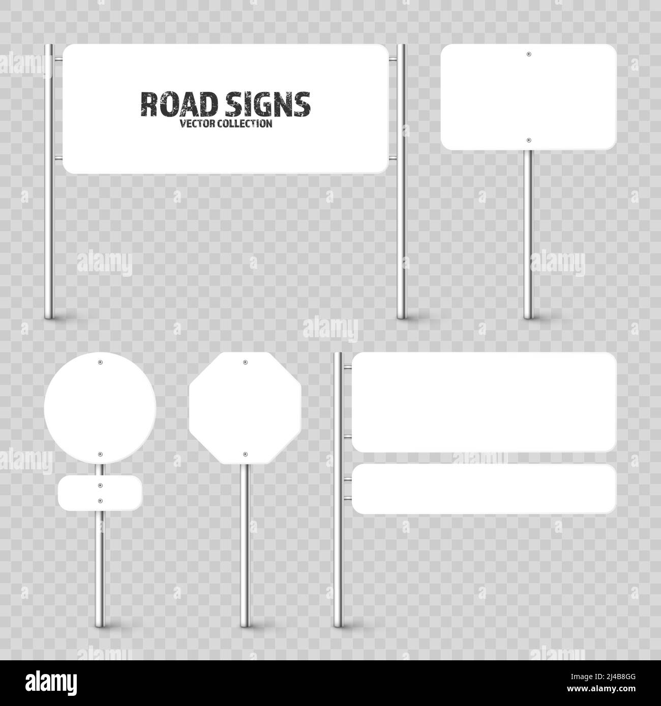 Various road, traffic signs. Highway signboard on a chrome metal pole ...