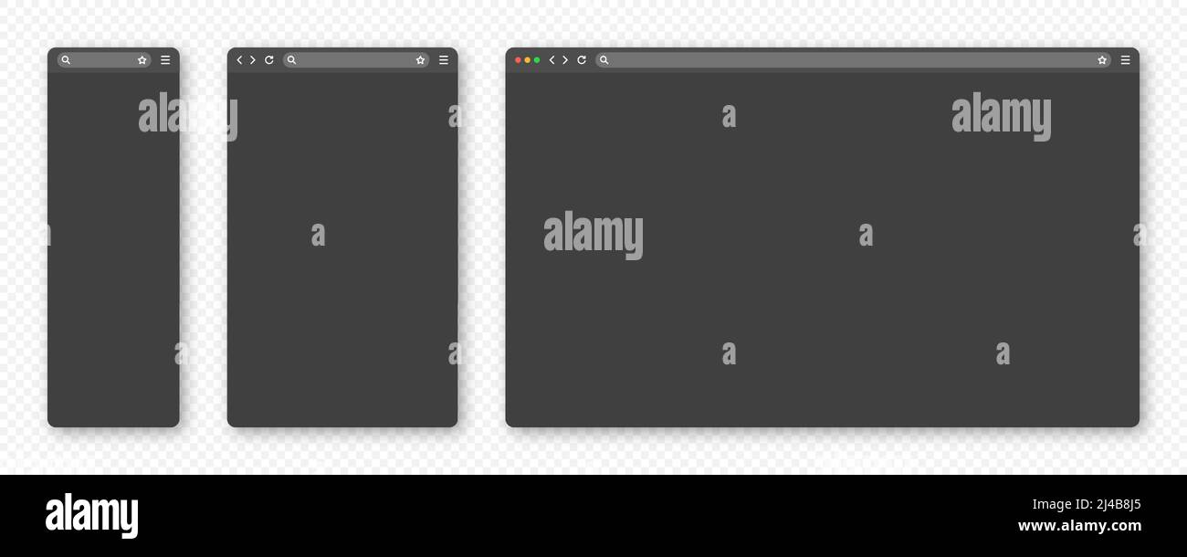 Blank web browser window with toolbar and search field. Modern website, internet page in flat ...