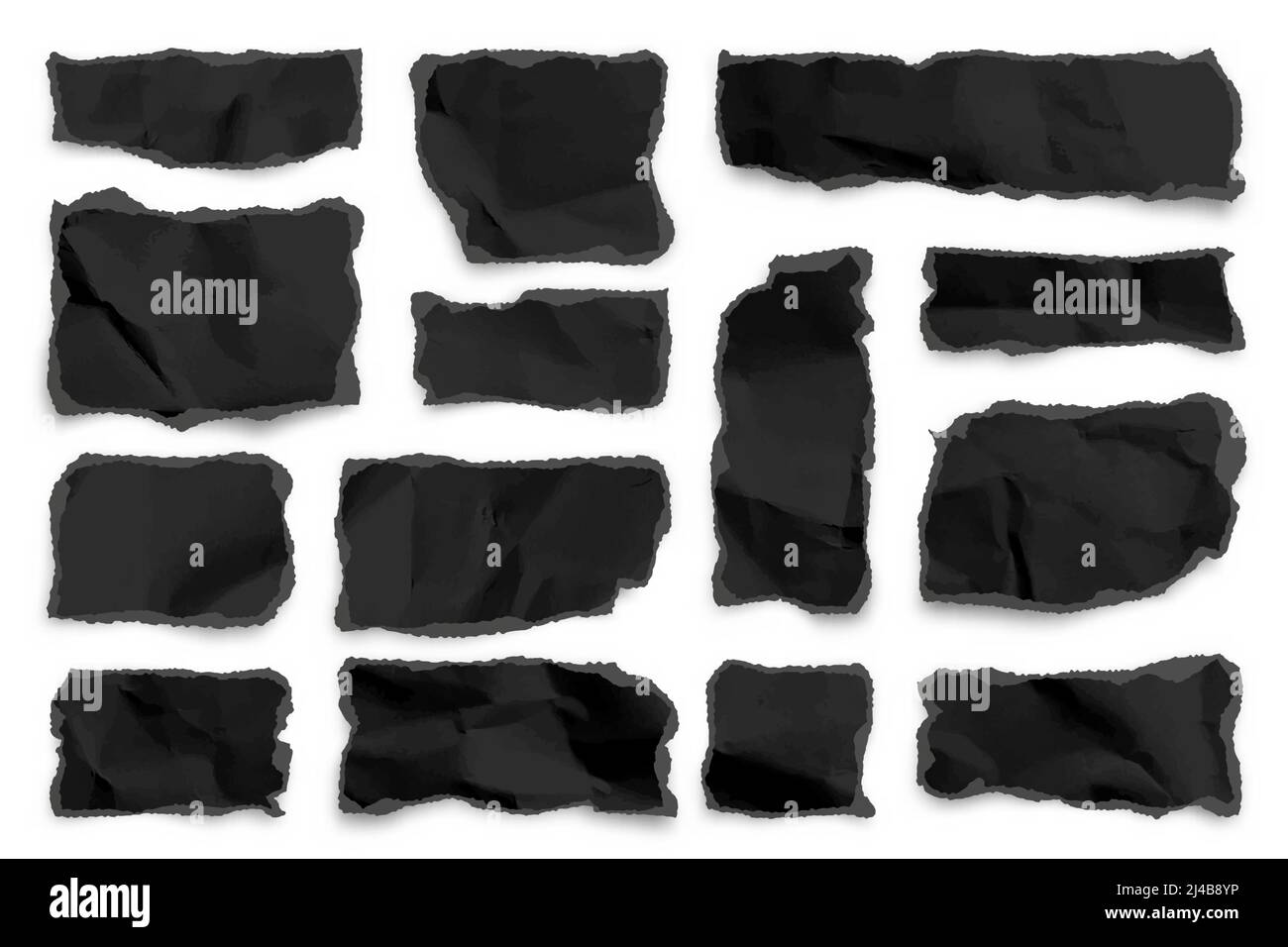 Black ripped paper strips on white background. Realistic crumpled paper ...