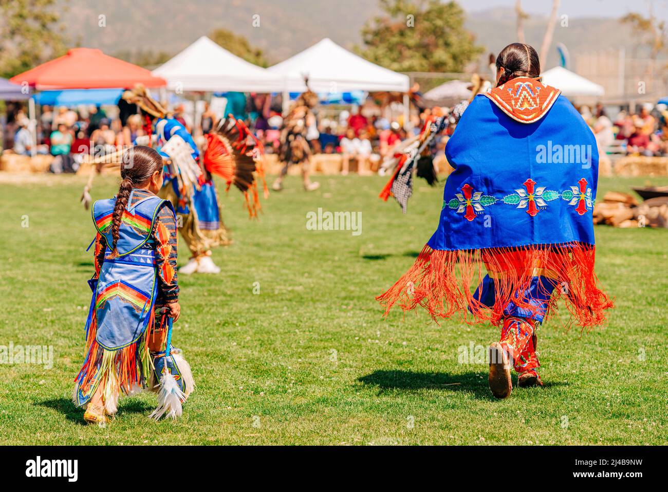 Powwow. Native Americans dressed in full regalia. Details of regalia ...