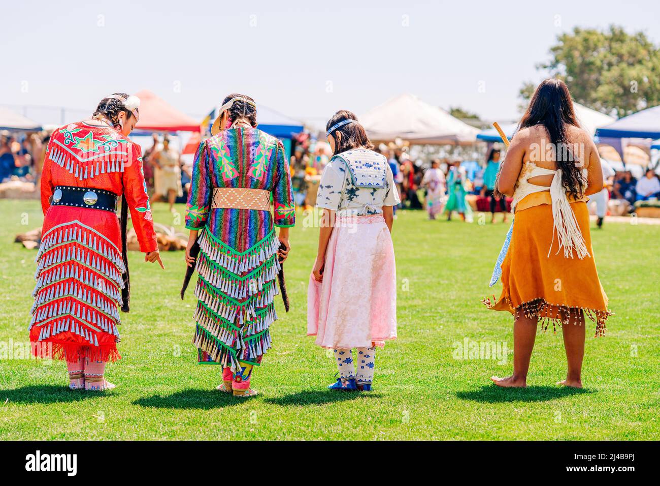 Powwow. Native Americans dressed in full regalia. Details of regalia ...
