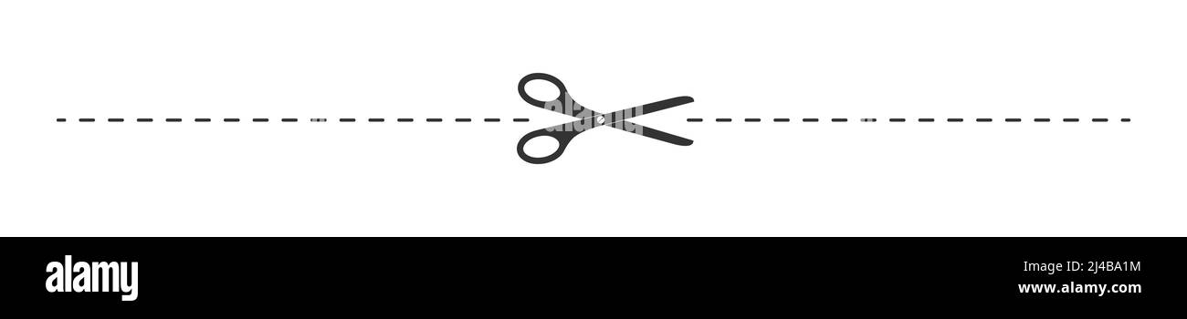 Scissors cutting dotted line. Simple cut here pictogram for coupons ...