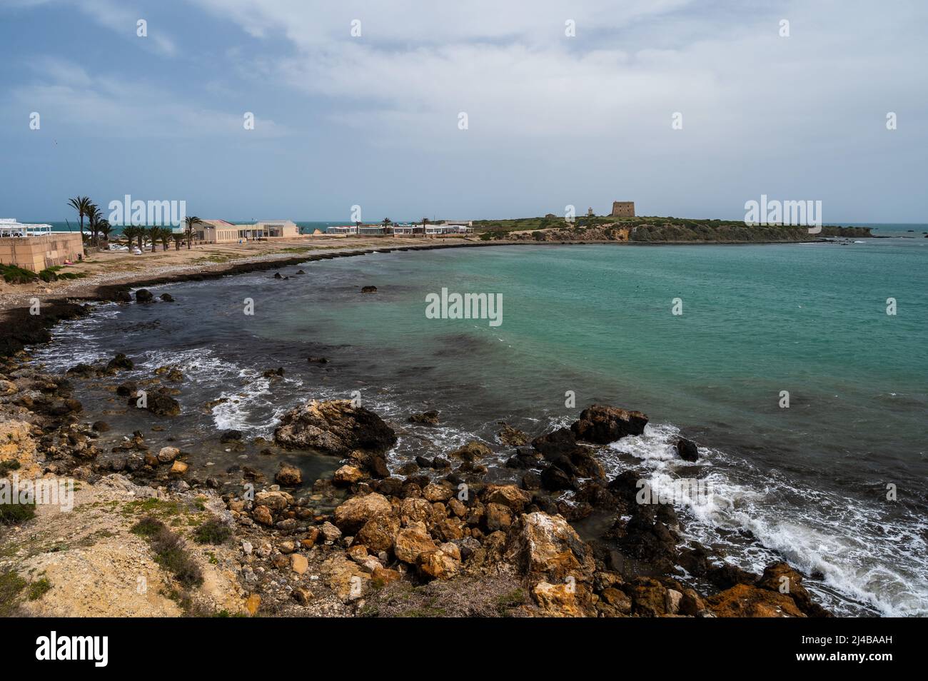 View of the beach of Tabarca. Tabarca is a small islet located in the ...