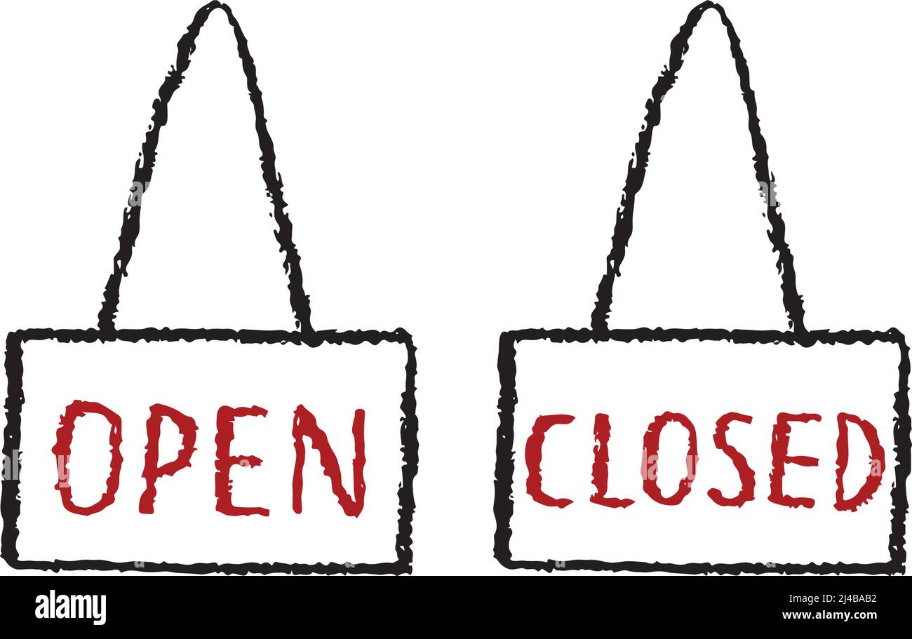 Hand drawn vector illustration of open, close sign on white background ...