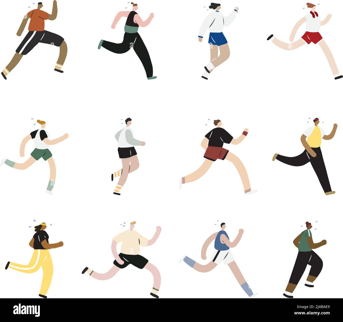 Hand drawn vector illustration of running and jogging people set Stock ...