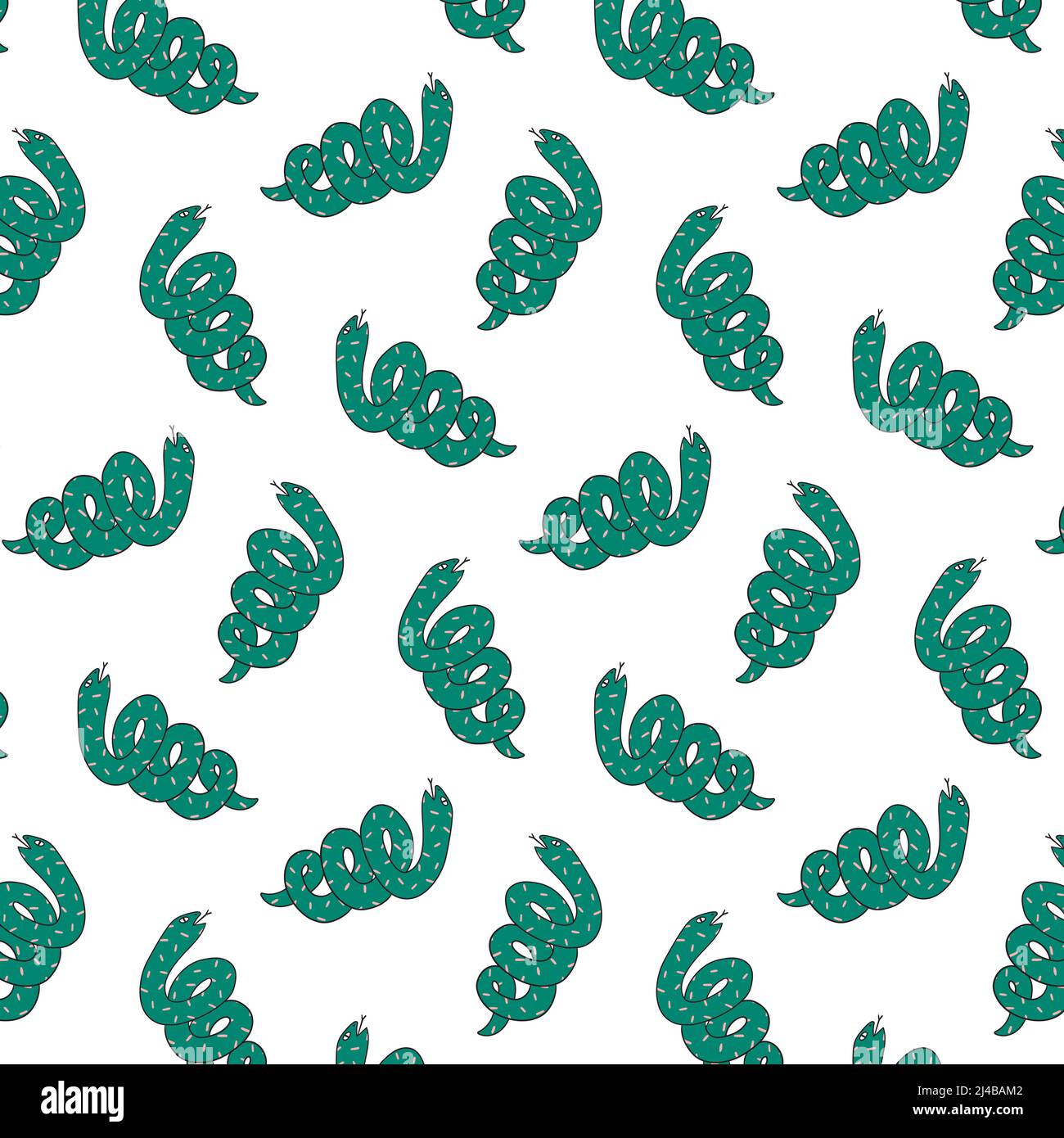 Hand drawn vector illustration of cartoon green snake pattern Stock ...