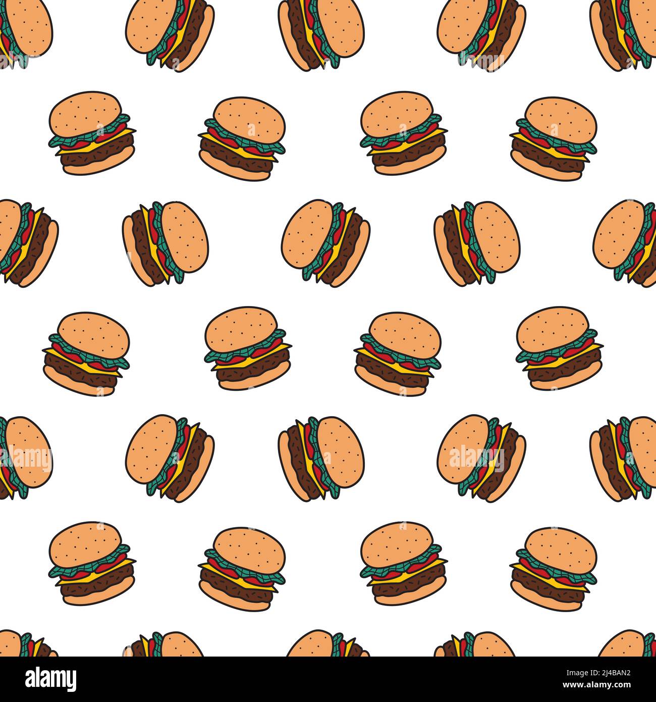 Hand drawn vector illustration of hamburger pattern in cartoon style ...