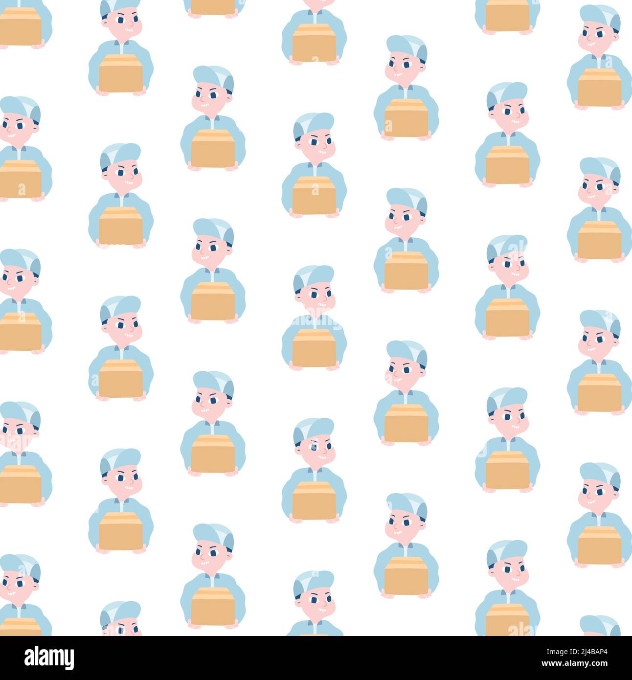 Hand drawn vector illustration of delivery man portrait hold box ...