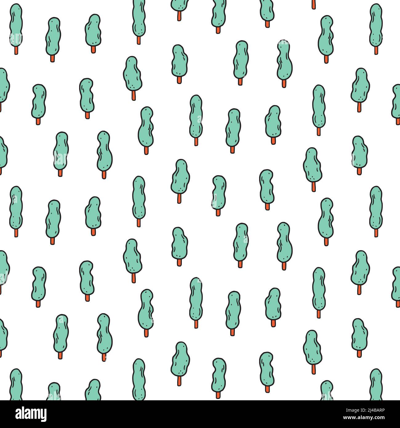 Hand drawn vector illustration of tree pattern in cartoon style Stock ...