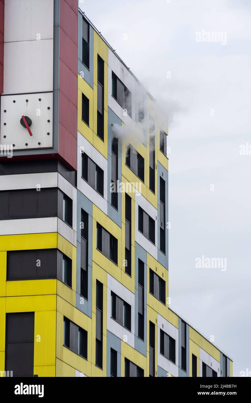Controlled smoke from the top floors of university campus in Southend ...
