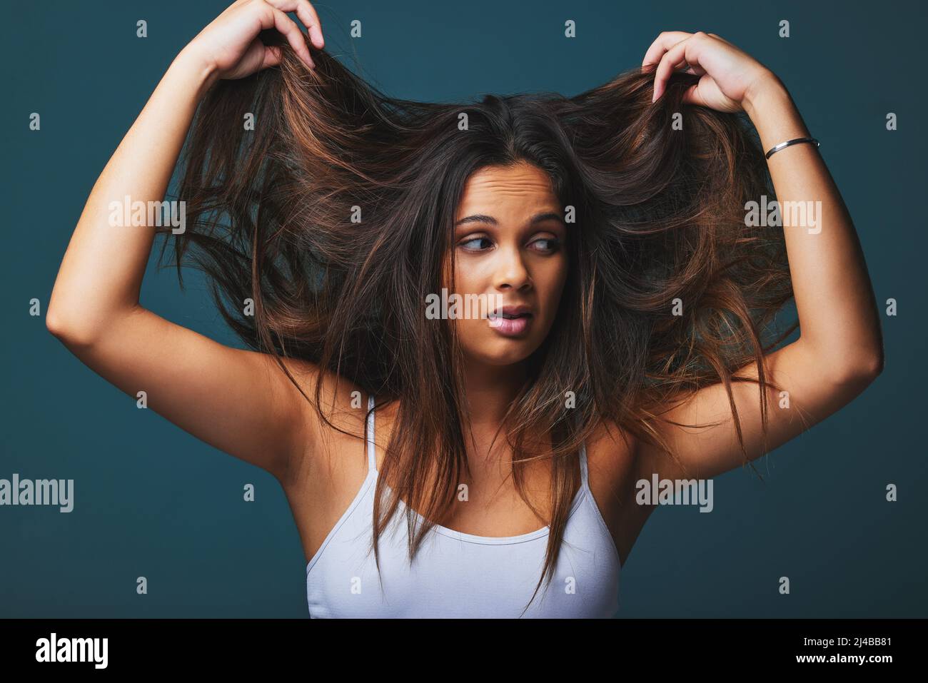 Good sense of humour, great sense of life. Studio shot of a beautiful ...