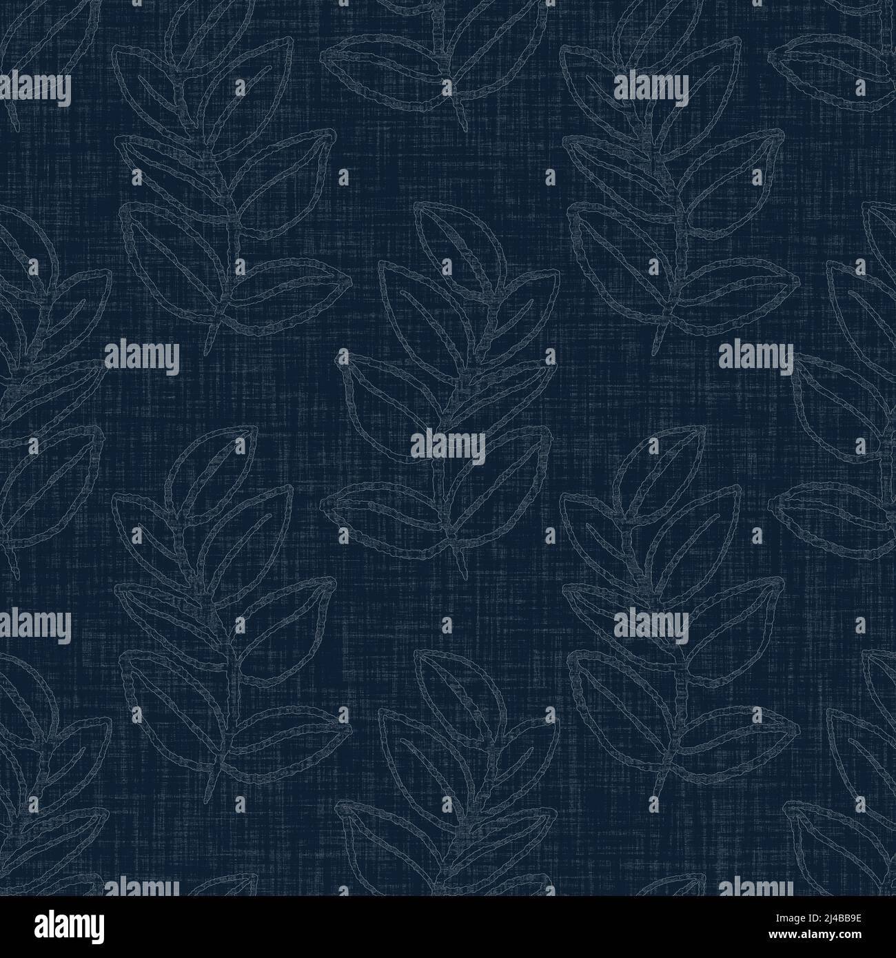 Dark indigo blue leaf dye stitch block print pattern. Japanese ...