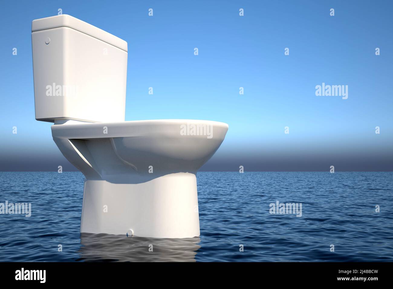 concept of a toilet in the sea with copy space. 3d rendering Stock ...