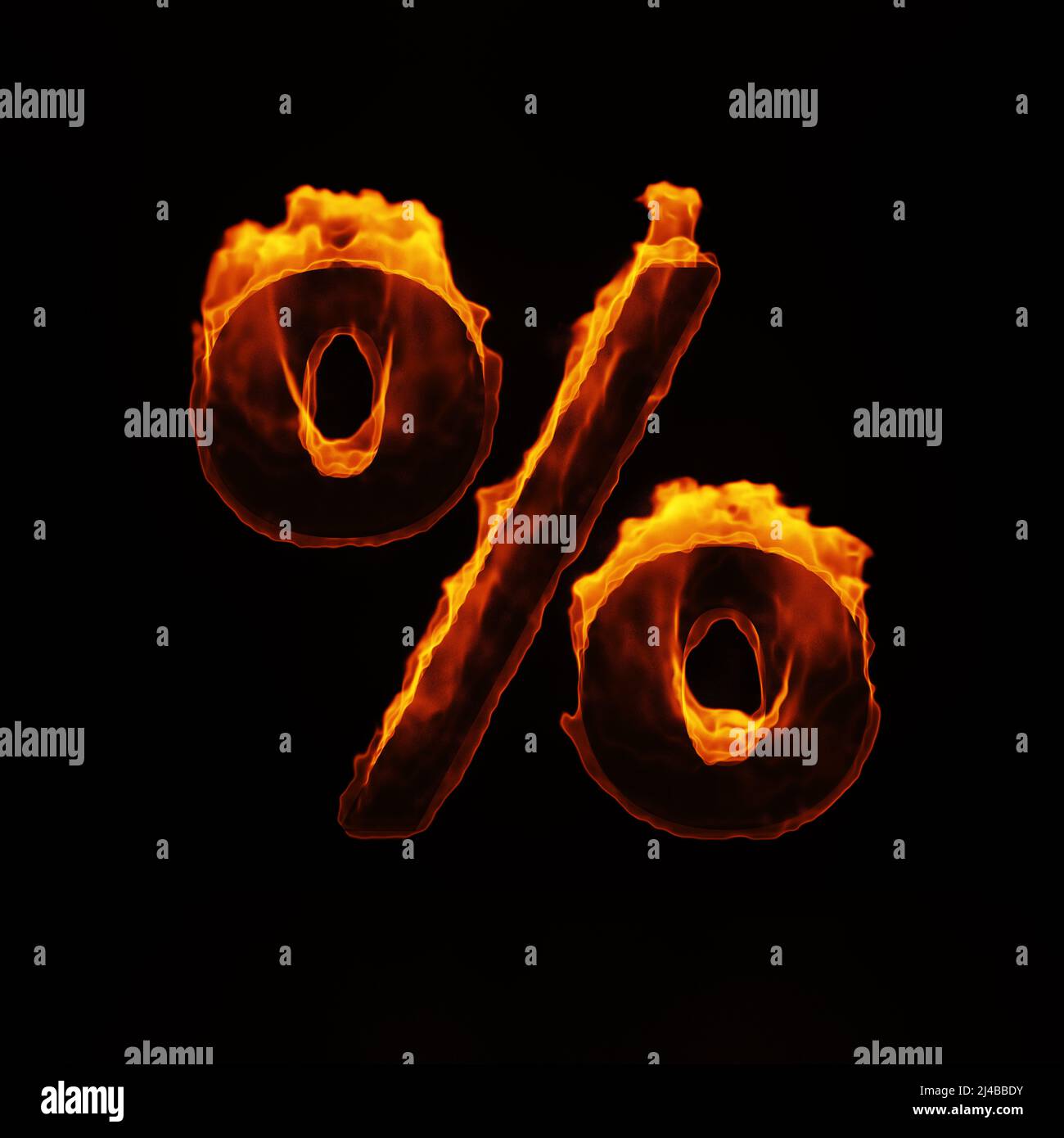 burning percentage symbol on black background. 3d rendering Stock Photo ...
