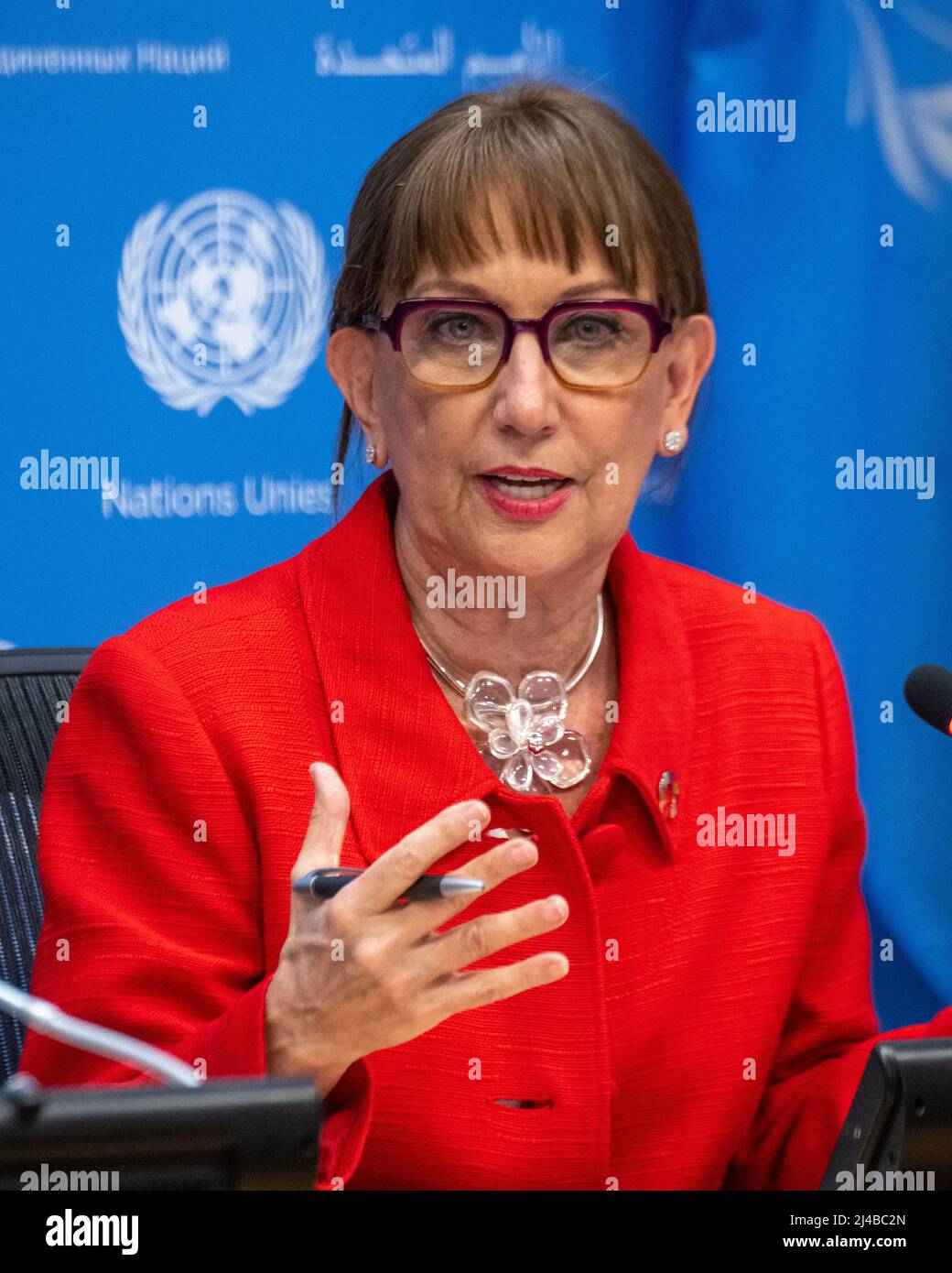 New York, USA. 13th Apr, 2022. Rebeca Grynspan, Head of UN Conference ...