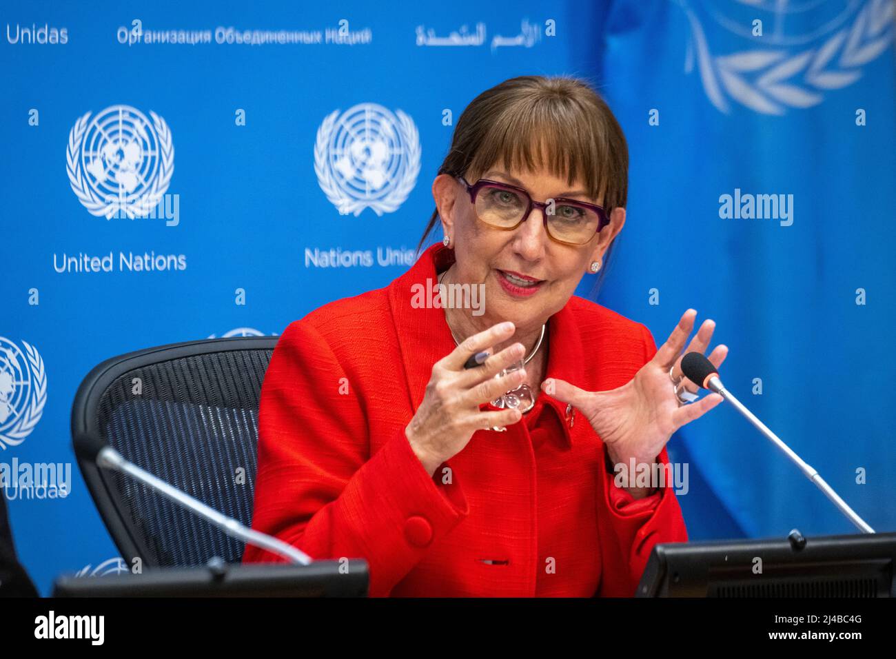 New York, USA. 13th Apr, 2022. Rebeca Grynspan, Head of UN Conference ...