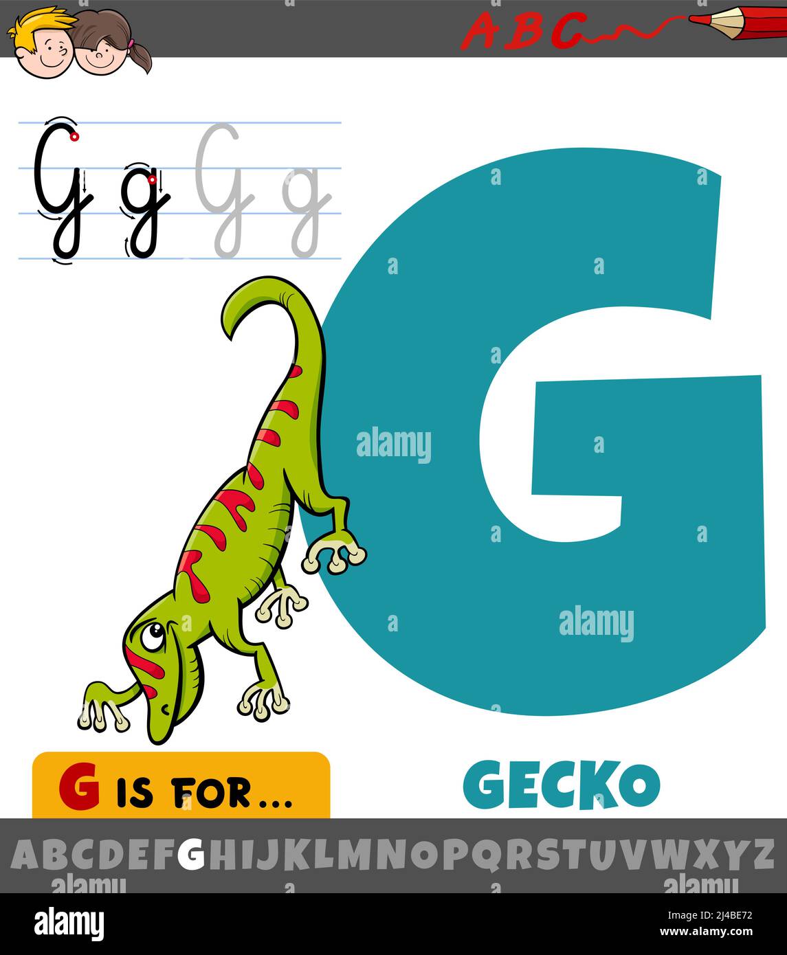 Educational cartoon illustration of letter G from alphabet with gecko ...