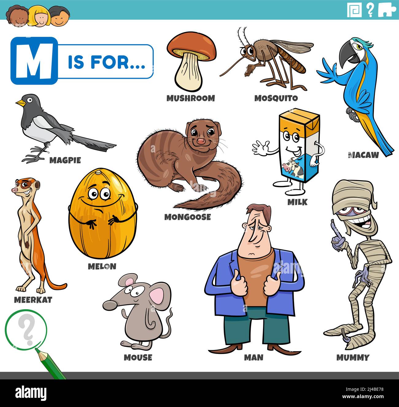 educational cartoon illustration for children with comic characters and ...