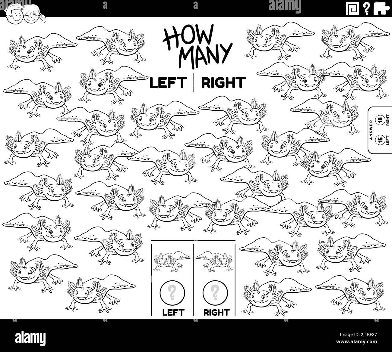 Black and white cartoon illustration of educational task of counting ...