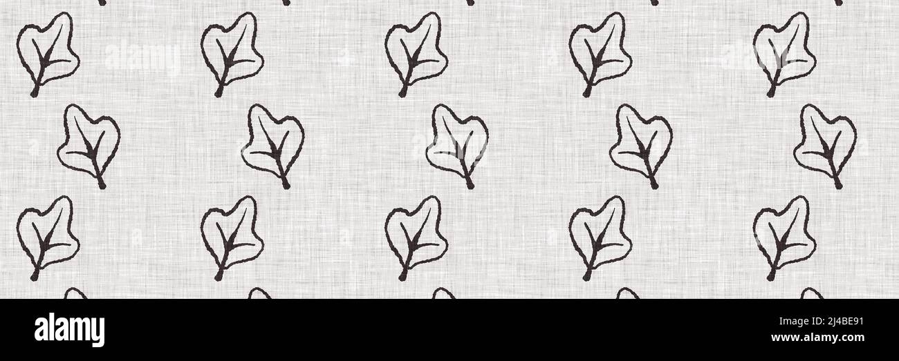 French grey botanical leaf linen border pattern with 2 tone country ...